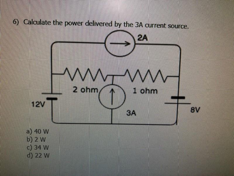 Solved 6) Calculate the power delivered by the 3A current | Chegg.com