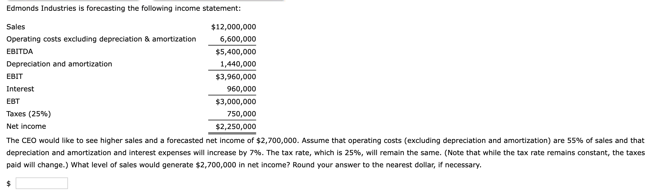 Solved Edmonds Industries is forecasting the following | Chegg.com
