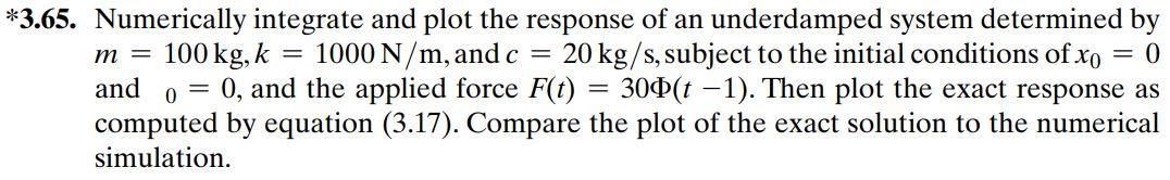 Solved *3.65. Numerically integrate and plot the response of | Chegg.com