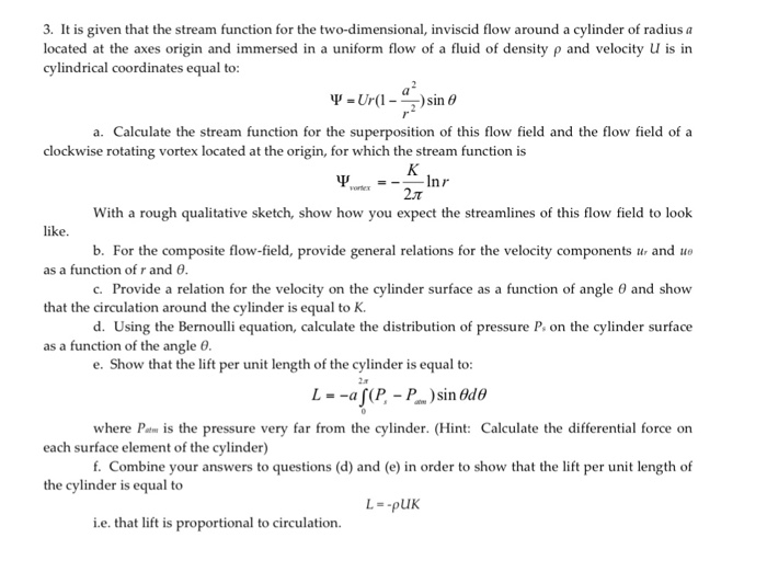 Solved 3. It is given that the stream function for the | Chegg.com
