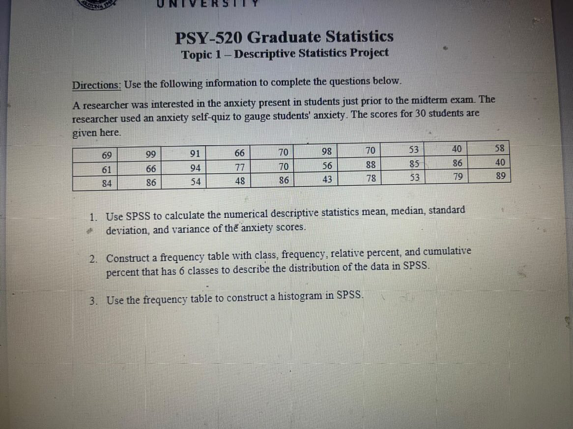 Solved PSY-520 Graduate Statistics Topic 1 - Descriptive | Chegg.com