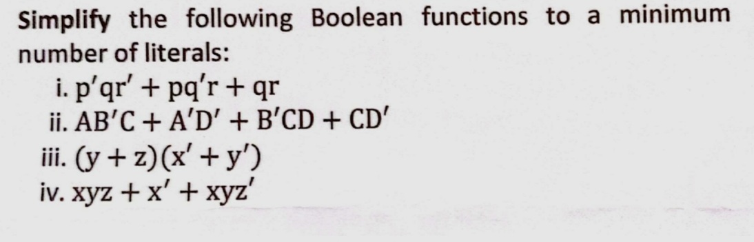 Solved Simplify the following Boolean functions to a | Chegg.com