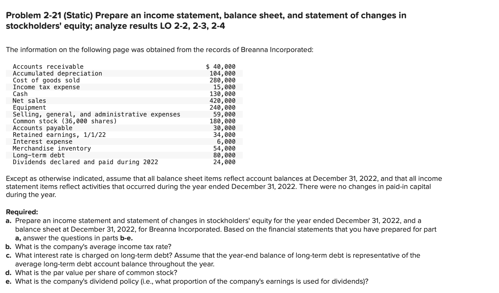 Solved Problem 2-21 (Static) Prepare an income statement, | Chegg.com