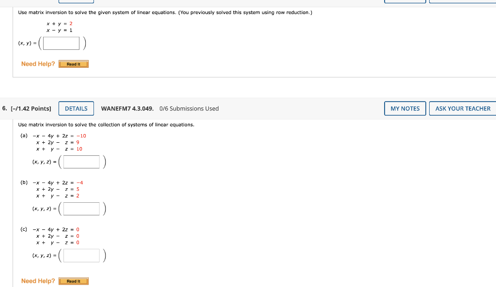 Solved Use matrix inversion to solve the given system of | Chegg.com