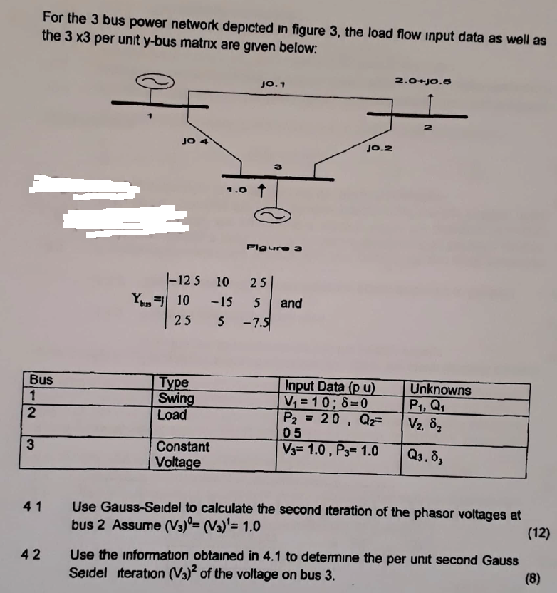 Solved For the 3 bus power network depicted in figure 3, the | Chegg.com