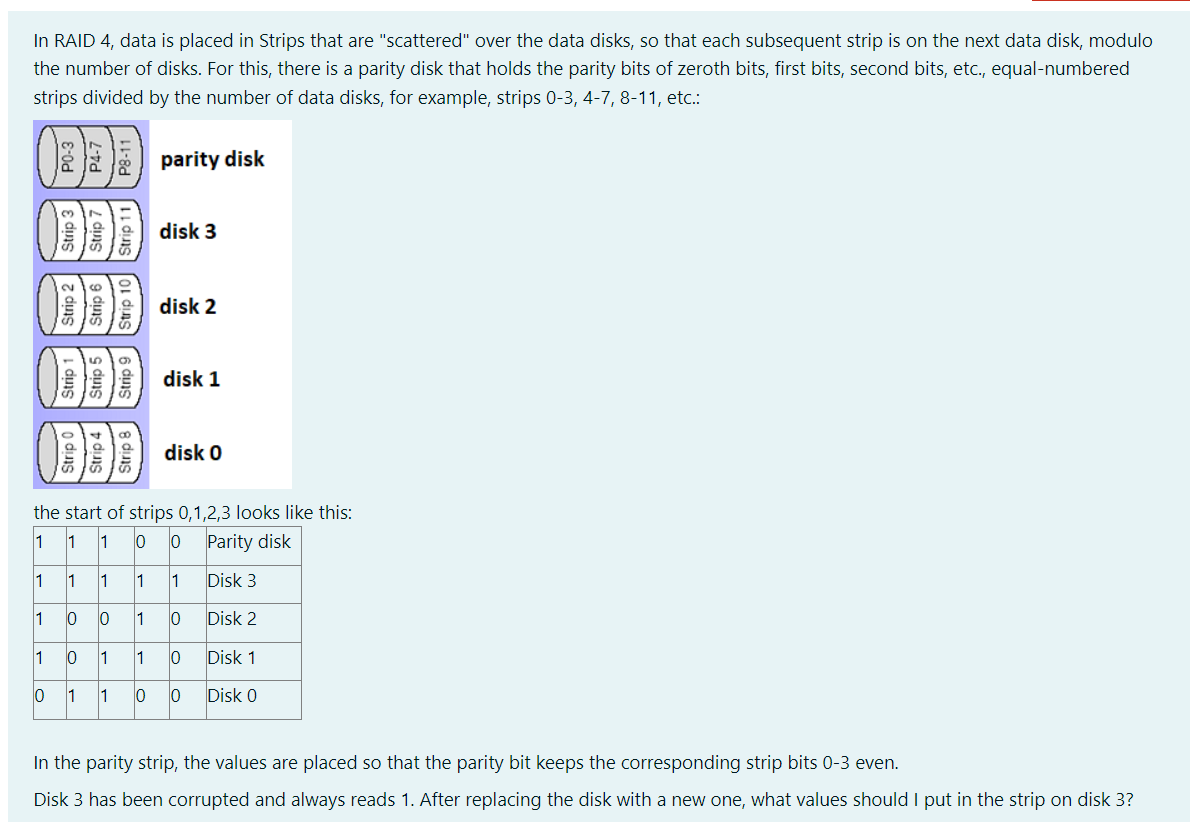 Solved In RAID 4, data is placed in Strips that are | Chegg.com