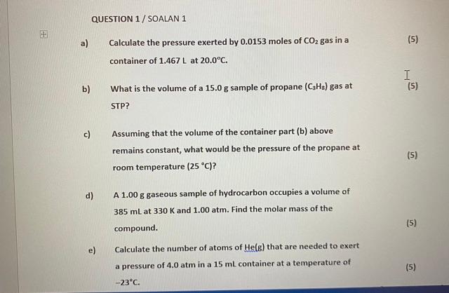 Solved a) Calculate the pressure exerted by 0.0153 moles of | Chegg.com