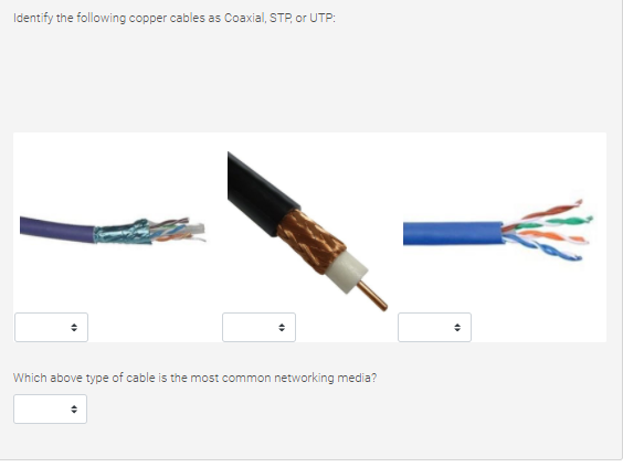 Solved Identify the following copper cables as Coaxial, STP, | Chegg.com