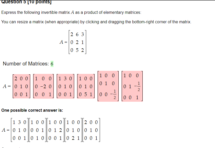 Solved Express the following invertible matrix A as a | Chegg.com