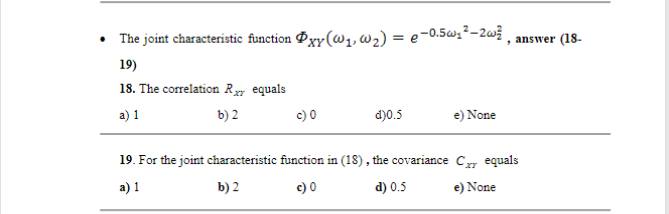 Solved The joint characteristic function © xy(W4,w2) = | Chegg.com