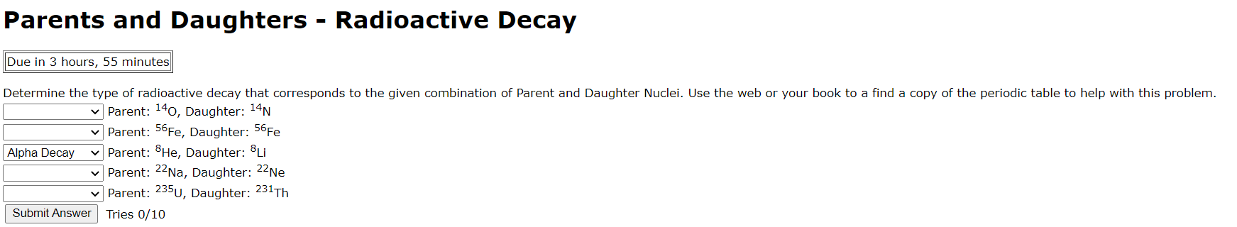 Solved Parents and Daughters - Radioactive Decay Due in 3 | Chegg.com