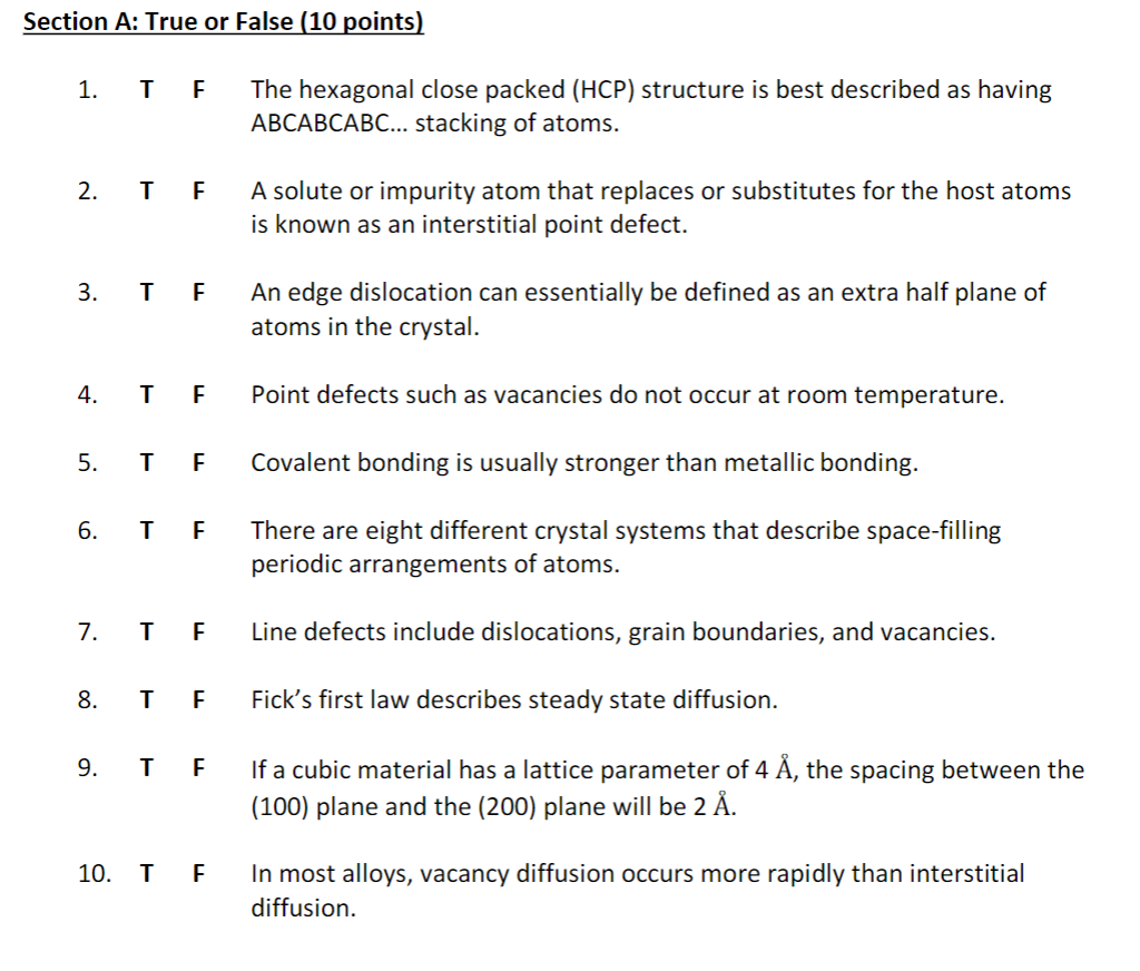 Solved Section A: True or False (10 points) 1. IF The | Chegg.com