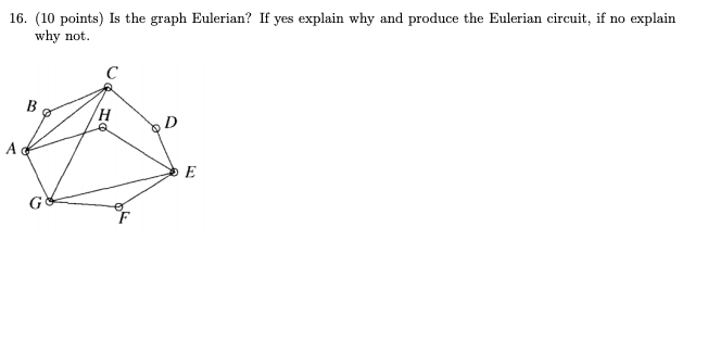 Solved 16. (10 points) Is the graph Eulerian? If yes explain | Chegg.com