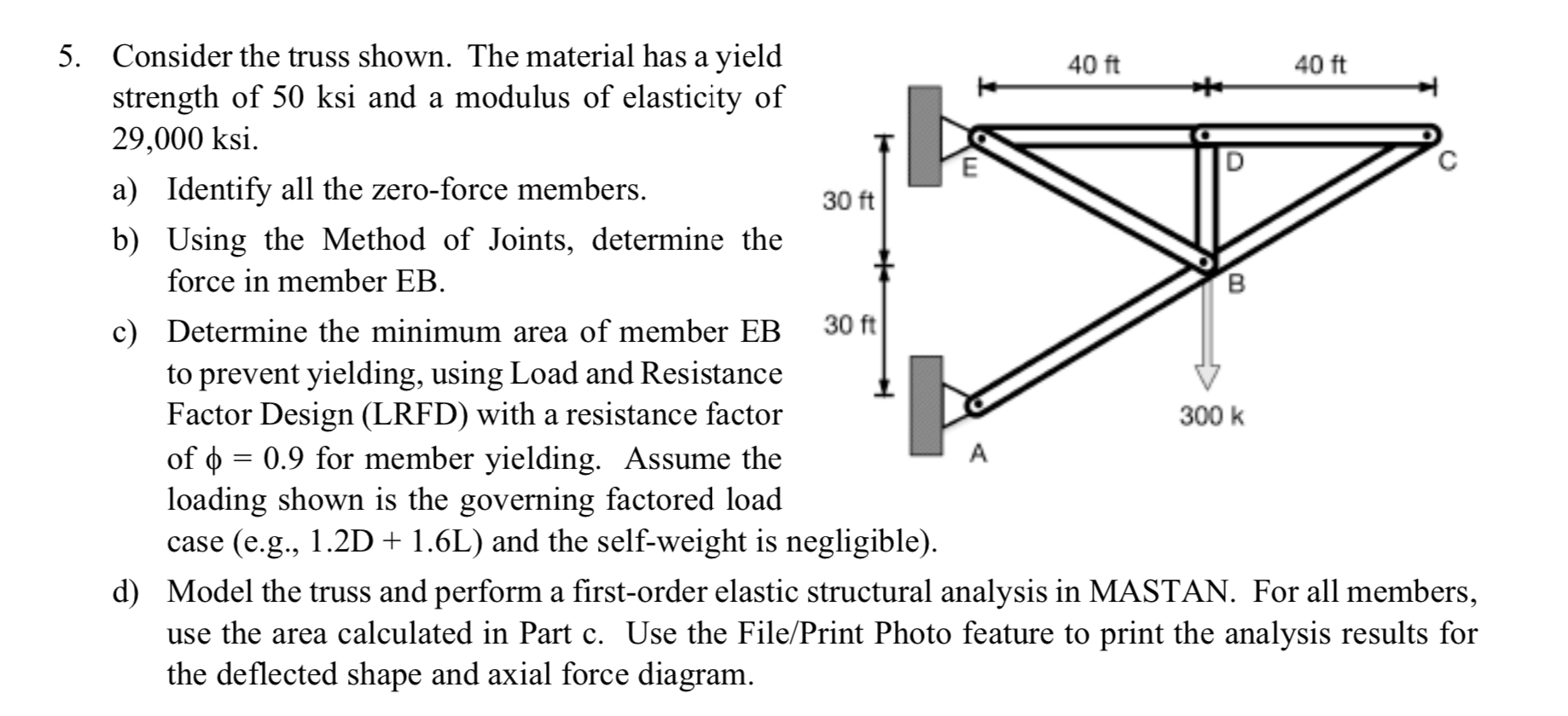 5. Consider the truss shown. The material has a yield | Chegg.com