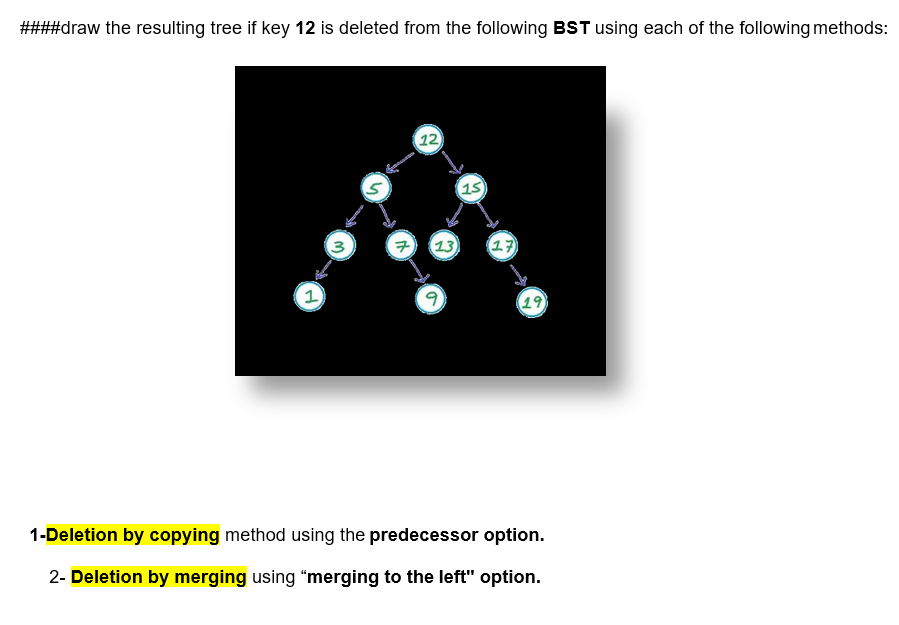 Solved ####draw the resulting tree if key 12 is deleted from | Chegg.com