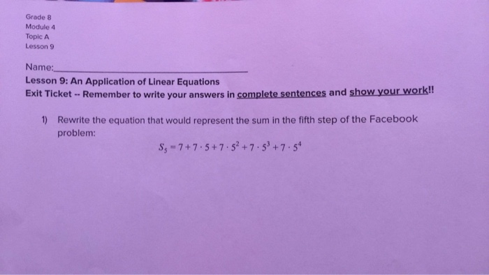 Solved Grade 8 Module 4 Topic A Lesson 9 Name: Lesson 9: An | Chegg.com