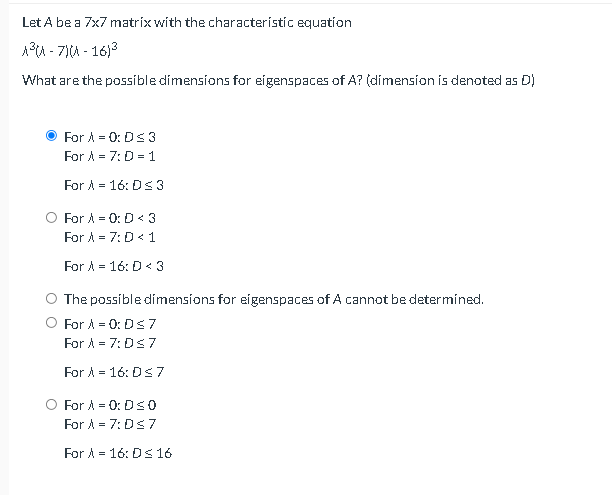 Solved Let A be a 7x7 matrix with the characteristic | Chegg.com