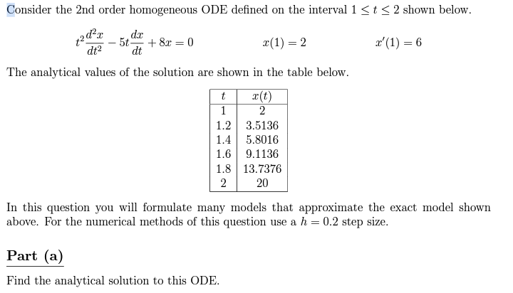 Solved Consider the 2 nd order homogeneous ODE defined on | Chegg.com