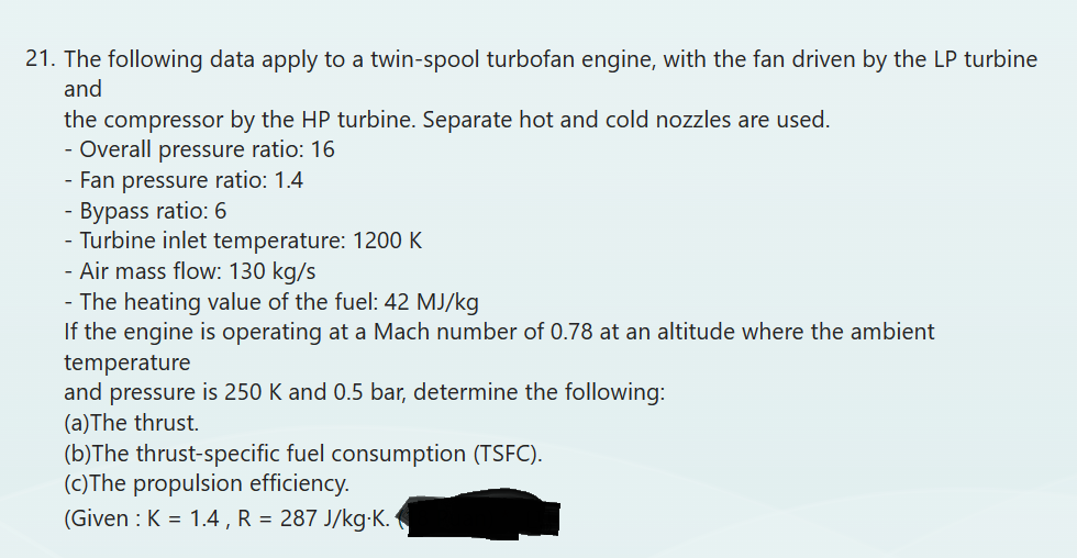 Solved The following data apply to a twin-spool turbofan | Chegg.com