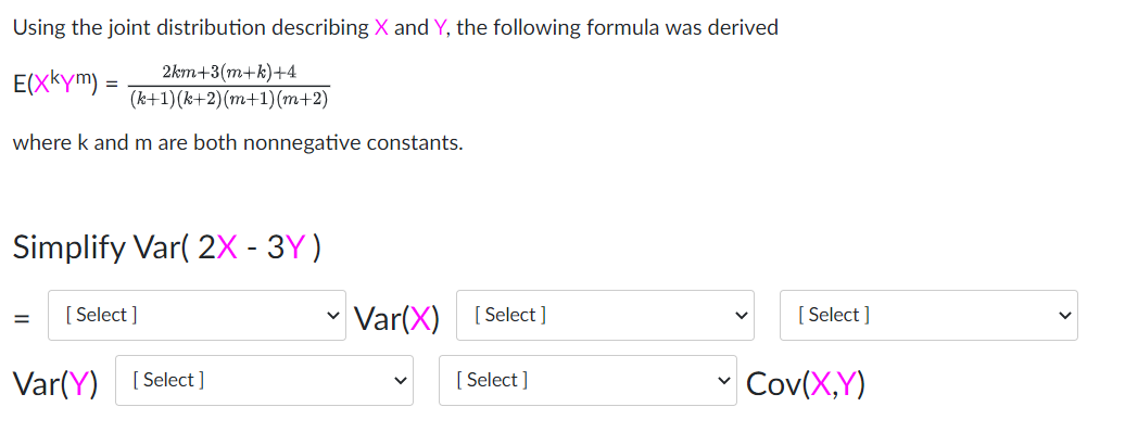 Solved Using the joint distribution describing X and Y, the | Chegg.com