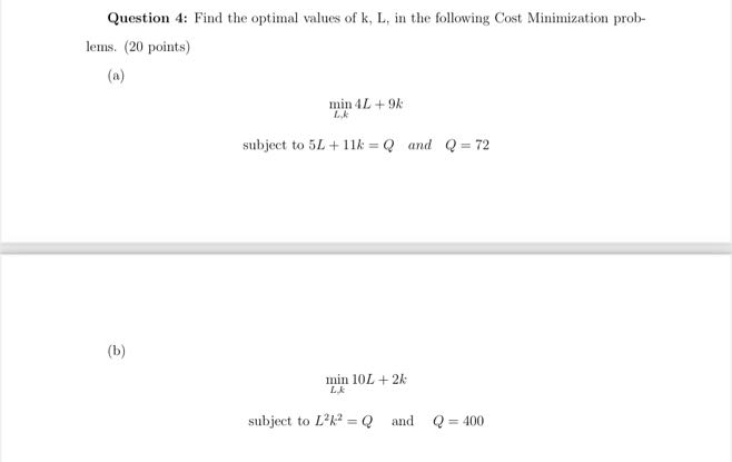 Question 4 Find The Optimal Values Of Kl In The 