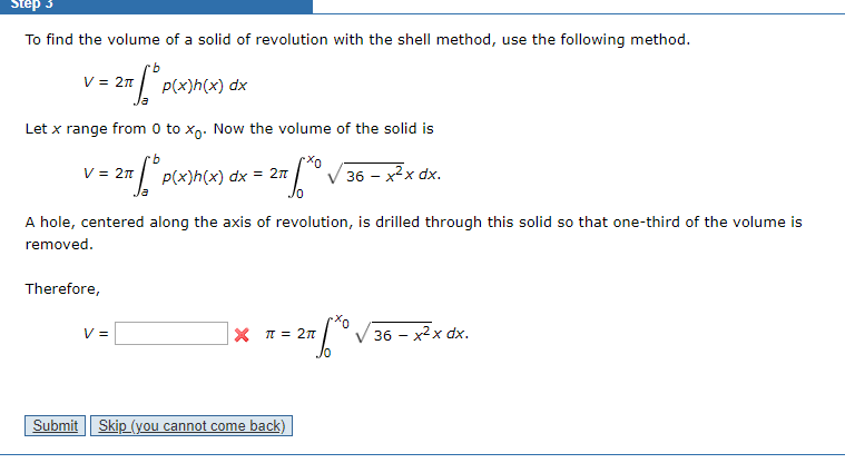 Solved Step To find the volume of a solid of revolution with | Chegg.com