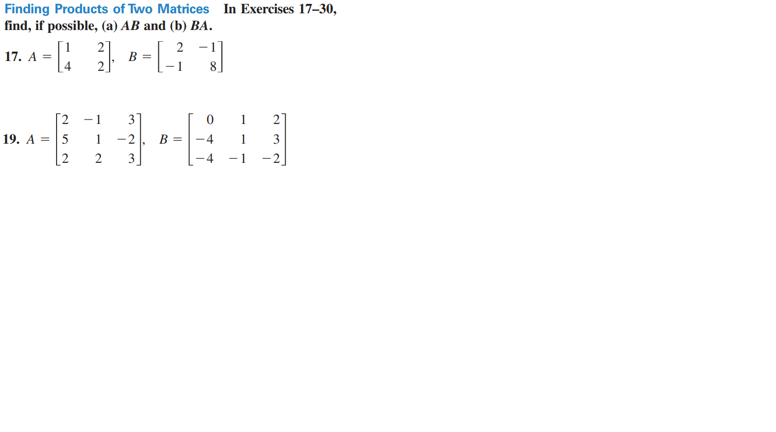 Solved Finding Products of Two Matrices In Exercises 17-30, | Chegg.com