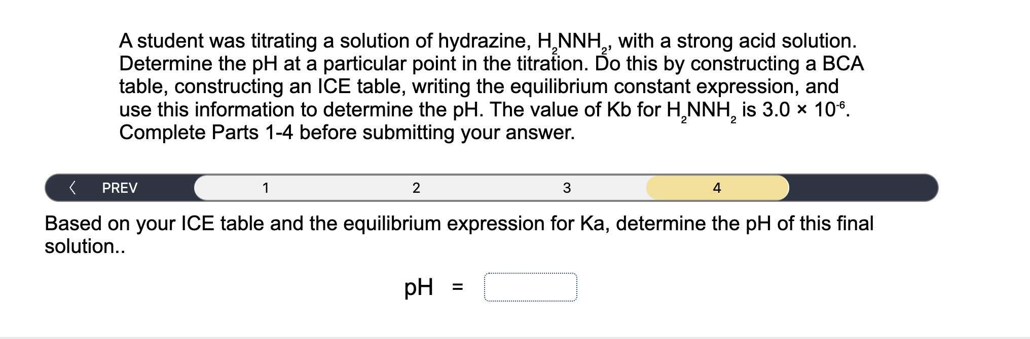 Solved A student was titrating a solution of hydrazine, | Chegg.com