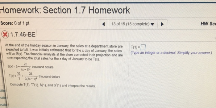 Solved Homework Section 1 7 Homework Score 0 Of 1pt 13 Of