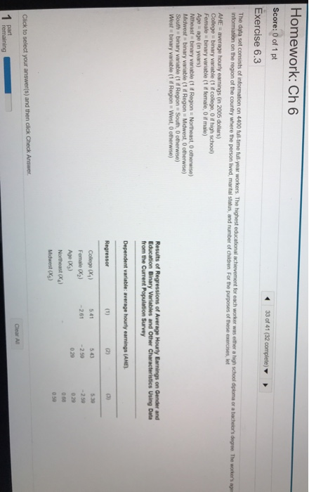 Solved Homework Ch 6 Score 0 Of 1 Pt Exercise 6 3 33 Of 41