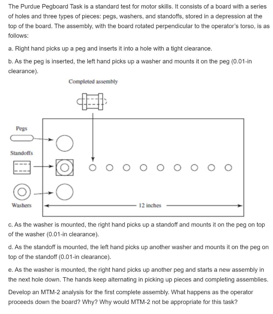Solved The Purdue Pegboard Task is a standard test for motor | Chegg.com