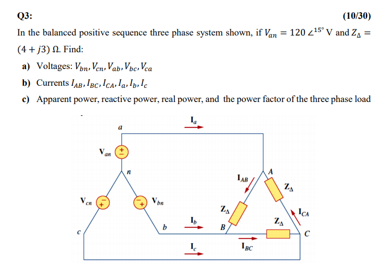 Solved Q3: (10/30) In the balanced positive sequence three | Chegg.com