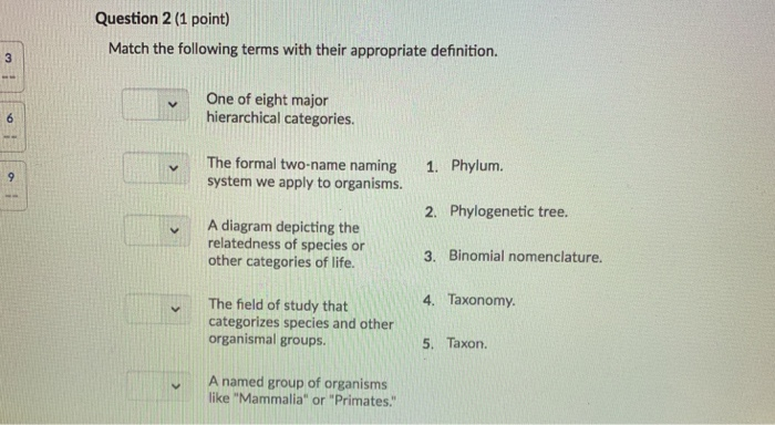 Solved Question 2 1 Point Match The Following Terms With 
