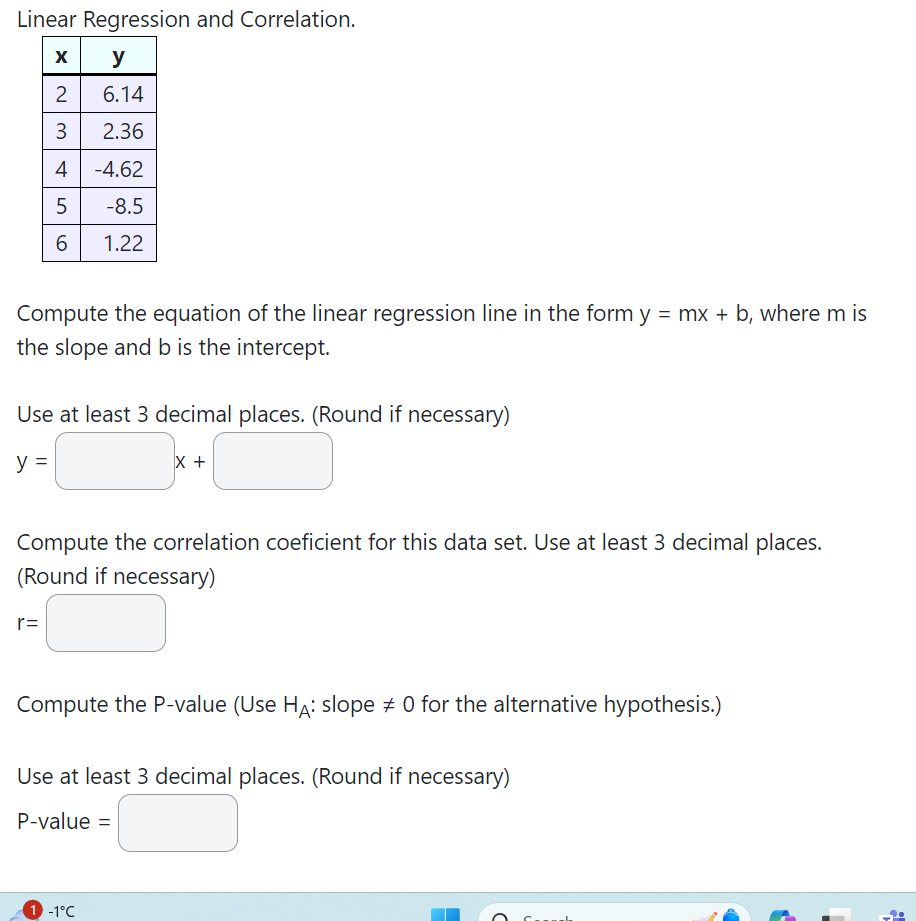 Solved Linear Regression and Correlation.Compute the | Chegg.com