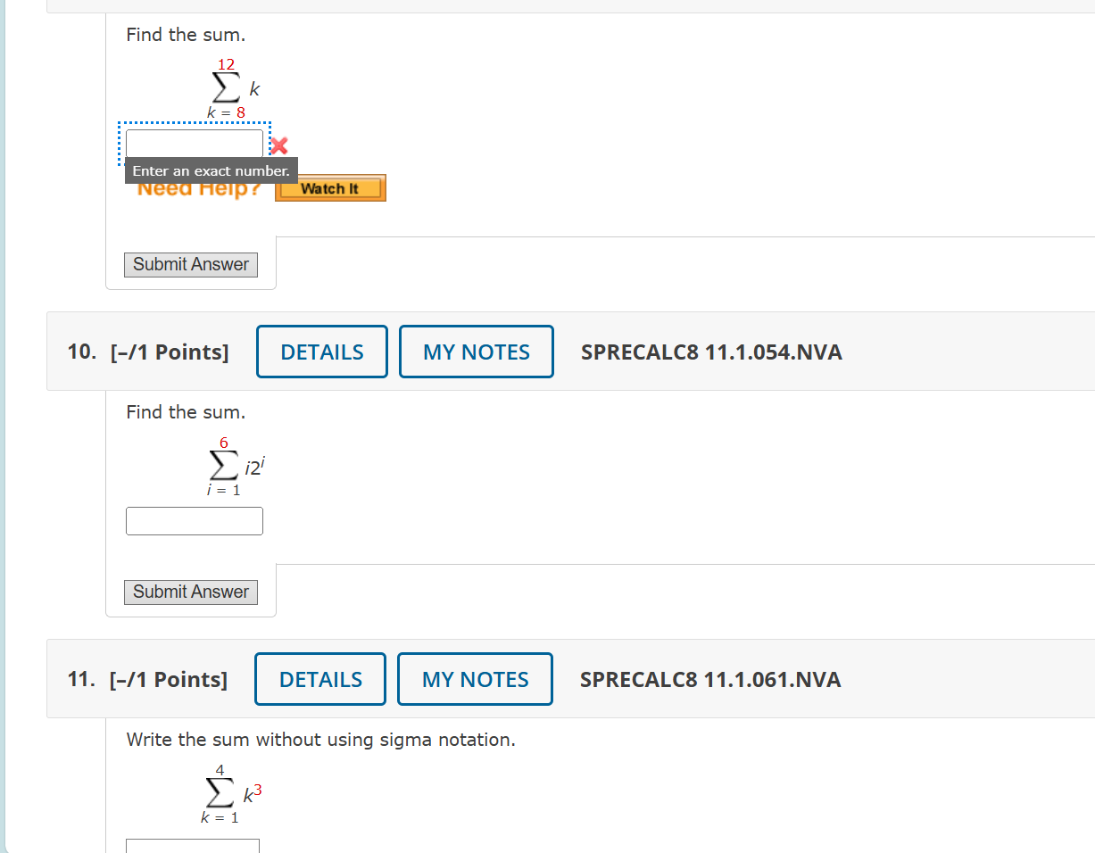 Solved Find the sum.∑k=812kEnter an exact number.oveearrelp? | Chegg.com