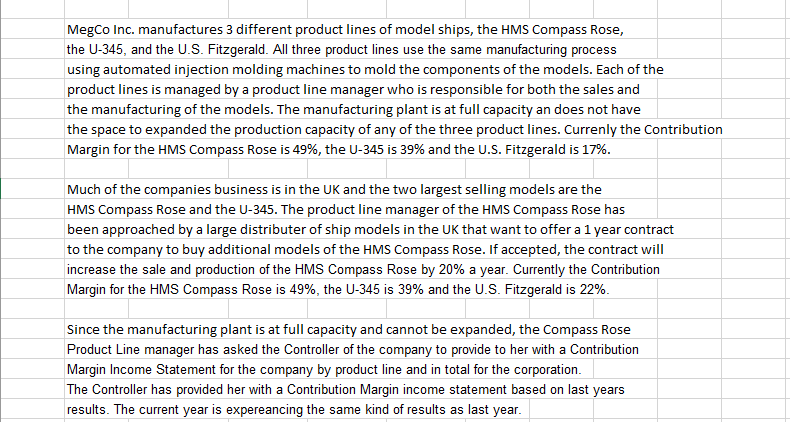 Solved MegCo Inc. manufactures 3 different product lines of | Chegg.com
