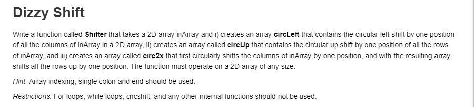 (Solved) : 1 Function Circleft Circup Circ2x Shifter Inarray Code Goes ... (Solved) : 1 Function Circleft Circup Circ2x Shifter Inarray Code Goes ...