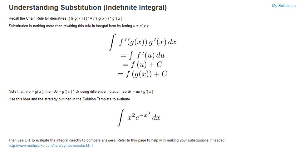 Solved My Solutions Understanding Substitution (Indefinite | Chegg.com