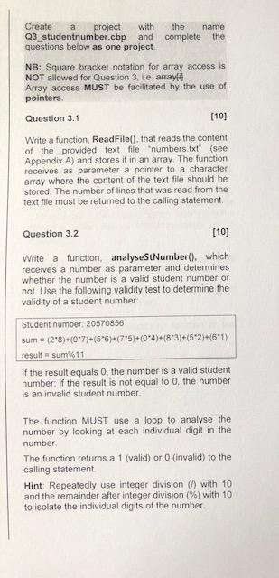 Solved Create a project with Q3 studentnumber.cbp and | Chegg.com