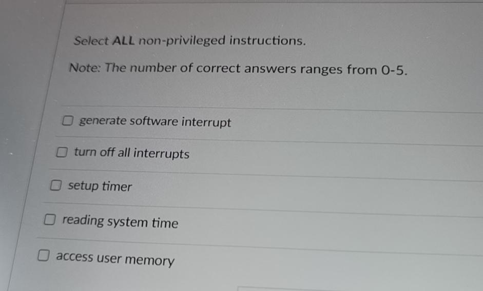 Solved Select ALL non-privileged instructions. Note: The | Chegg.com