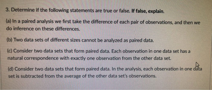 Solved 3. Determine if the following statements are true or | Chegg.com