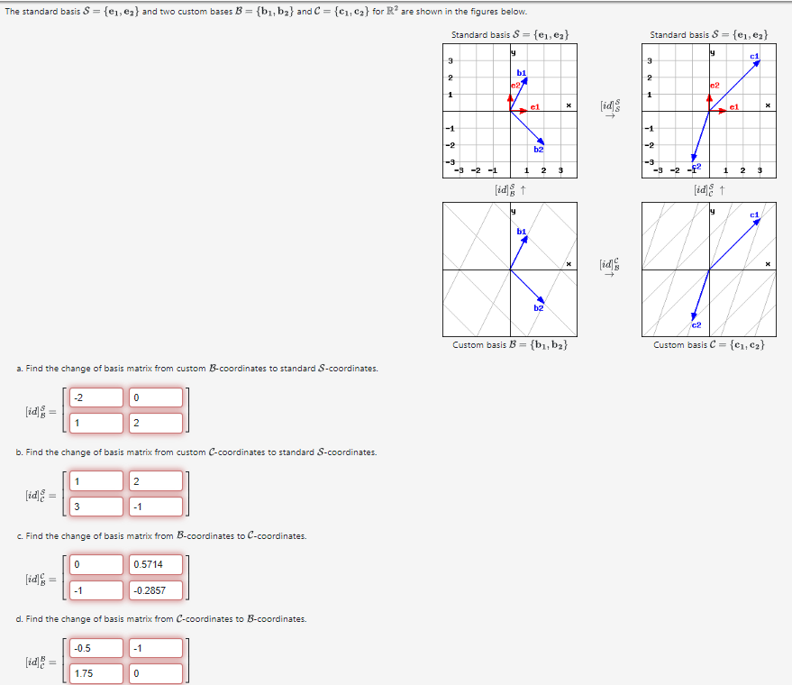 Solved The standard basis S={e1,e2} ﻿and two custom bases | Chegg.com