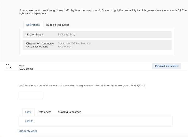 Solved A commuter must pass through three traffic lights on | Chegg.com