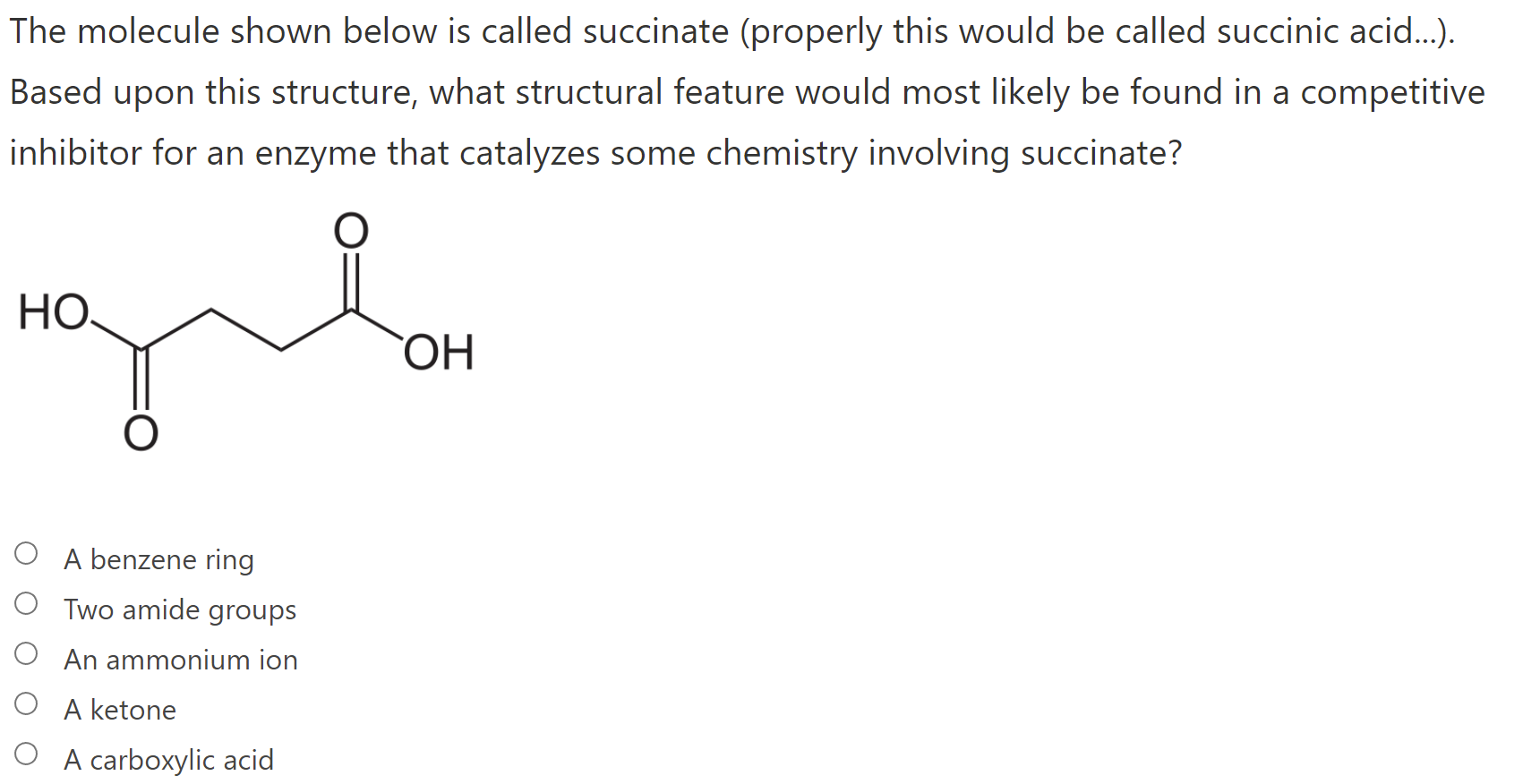 Solved The molecule shown below is called succinate | Chegg.com