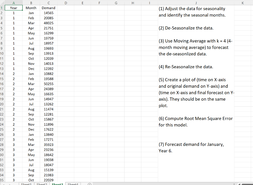(1) Adjust the data for seasonality and identify the | Chegg.com