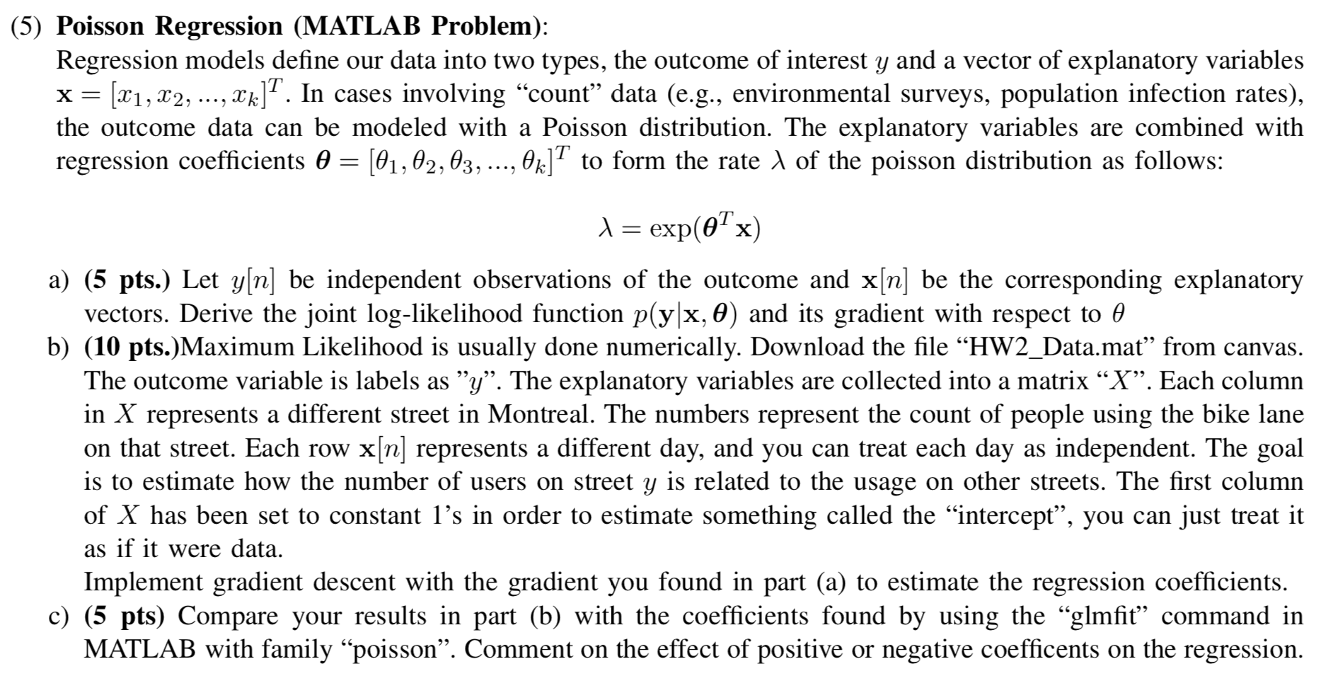 (5) Poisson Regression (MATLAB Problem): Regression | Chegg.com