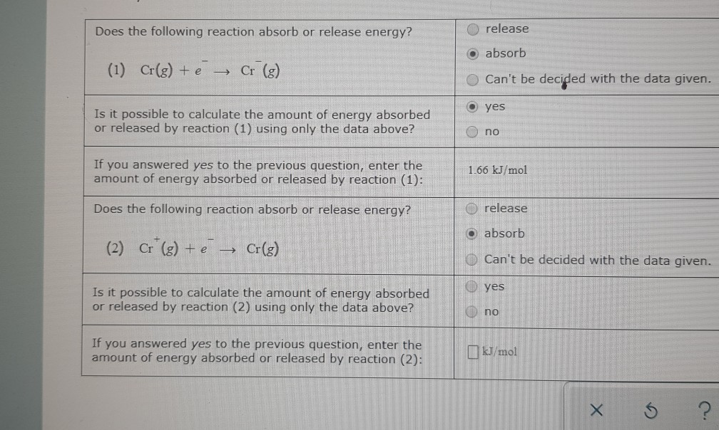 Solved Does the following reaction absorb or release energy? | Chegg.com