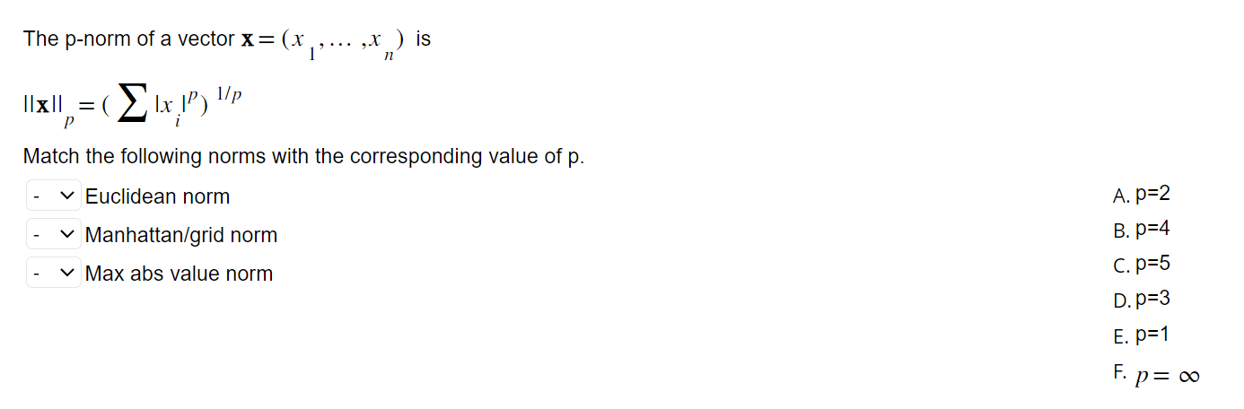 Solved The p-norm of a vector x=(x1,…,xn) is | Chegg.com