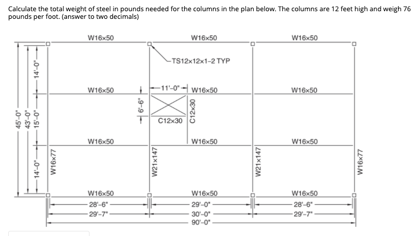 Solved Calculate the total weight of steel in pounds needed | Chegg.com