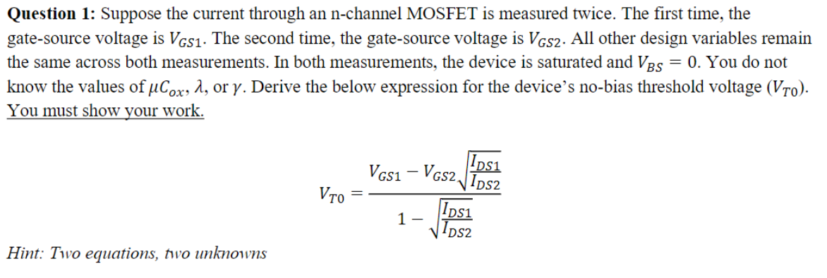 Solved uCox The square-law model is frequently used to model | Chegg.com